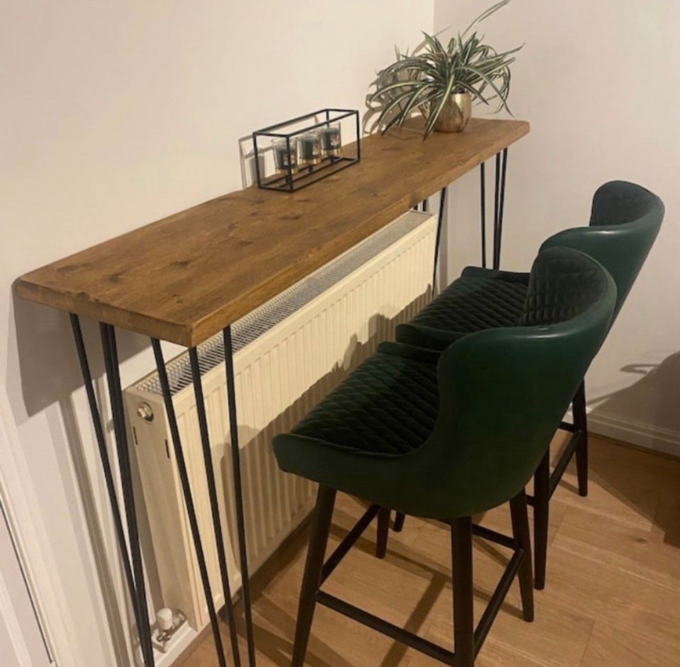 Rustic industrial style breakfast bar table Hairpin legs Solid chunky ...