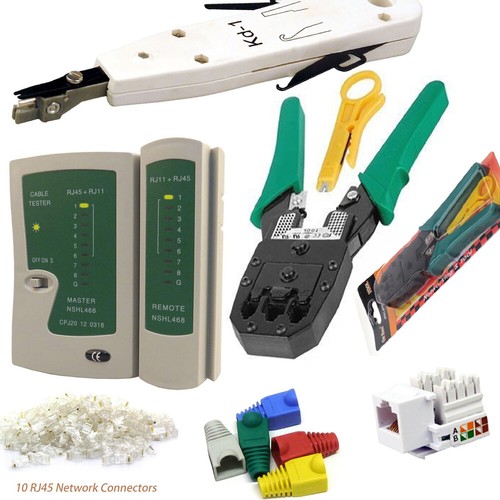 RJ45 Network Kit Cable Tester Crimping Punch Tool Connectors Boots | eBay