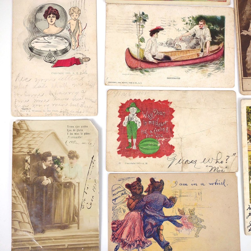 10pc Lot Early 1900s Romantic RPPC & Lithograph Postcards, Cartoon ...