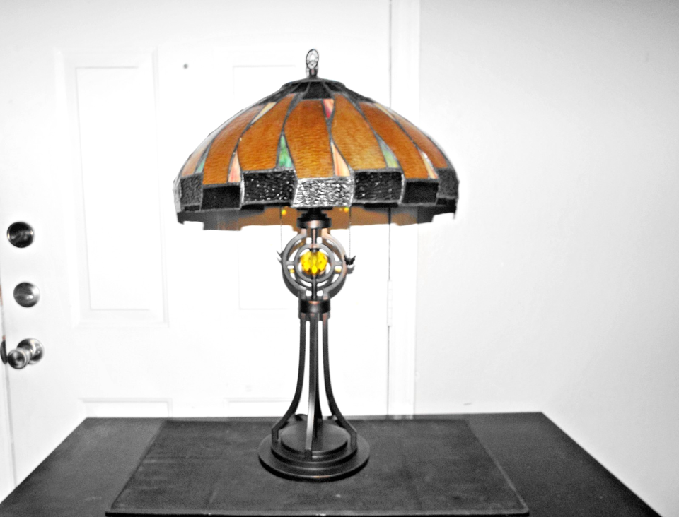 LAMPS FANCY 31" H TIFFANY STYLE LARGE DUEL PULL CHAIN STAIN-GLASS TABLE ...