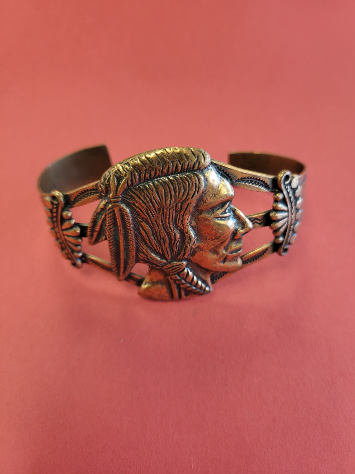 Antique Vintage Copper Native American Head Cuff Brac… - Gem