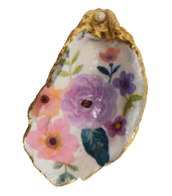 Decoupage Oyster Shell Pearl Floral - Trinket Dish or Natural Display ...