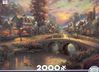 Thomas Kinkade 2000 Pc Jigsaw Puzzle Sunset on Lamplight Lane NIB | eBay