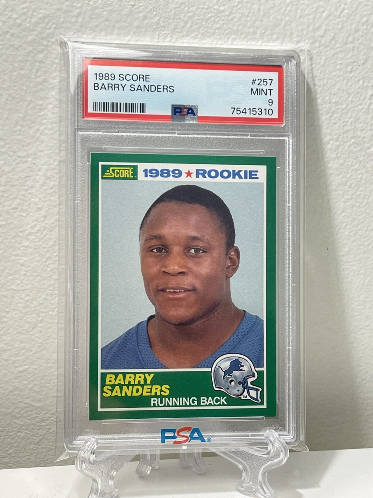 1989 SCORE BARRY SANDERS ROOKIE CARD RC #257 PSA 9 MINT Detroit Lions ...