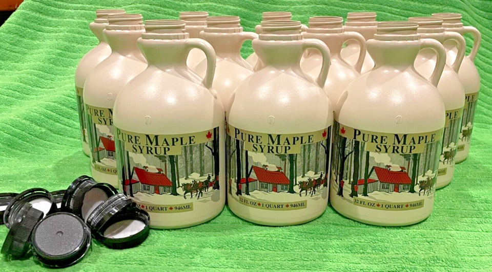 CASE OF 12 Empty Plastic Maple Syrup Quart Jugs -NEW- with tamper ...