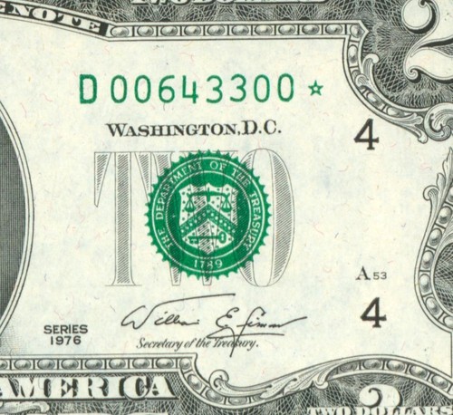(( STAR - 6 DIGIT )) $2 1976 ((CHOICE CU)) Fancy Serial Number ** PAPER ...
