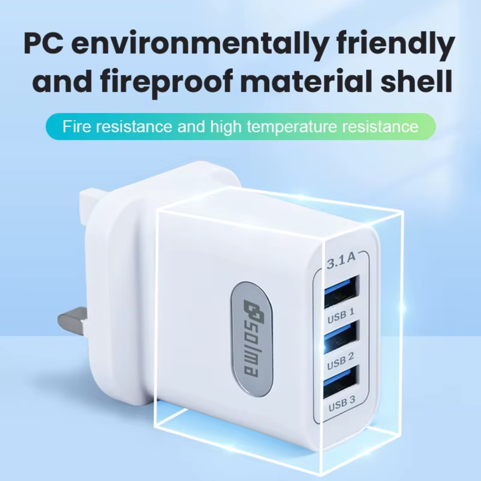 3 Multi-Port Fast Quick Charge USB Hub Mains UK Plug Adapter Wall ...