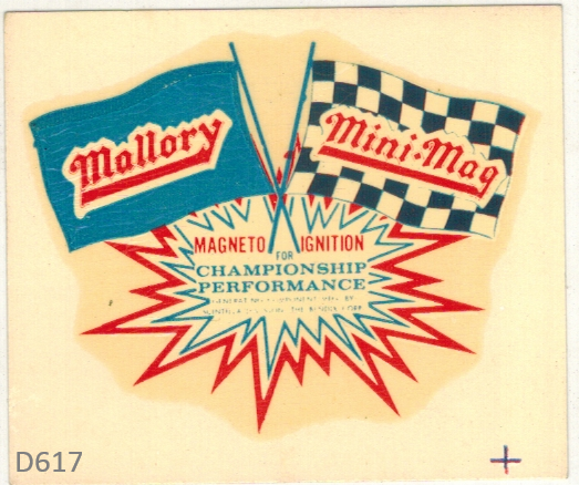 Mallory Mini Mag Magneto Ignition water slide decal from the 60's 2 ¾ ...