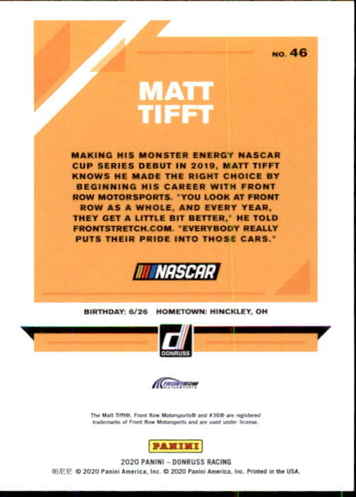 Matt Tifft 2020 Donruss Card #46 | eBay