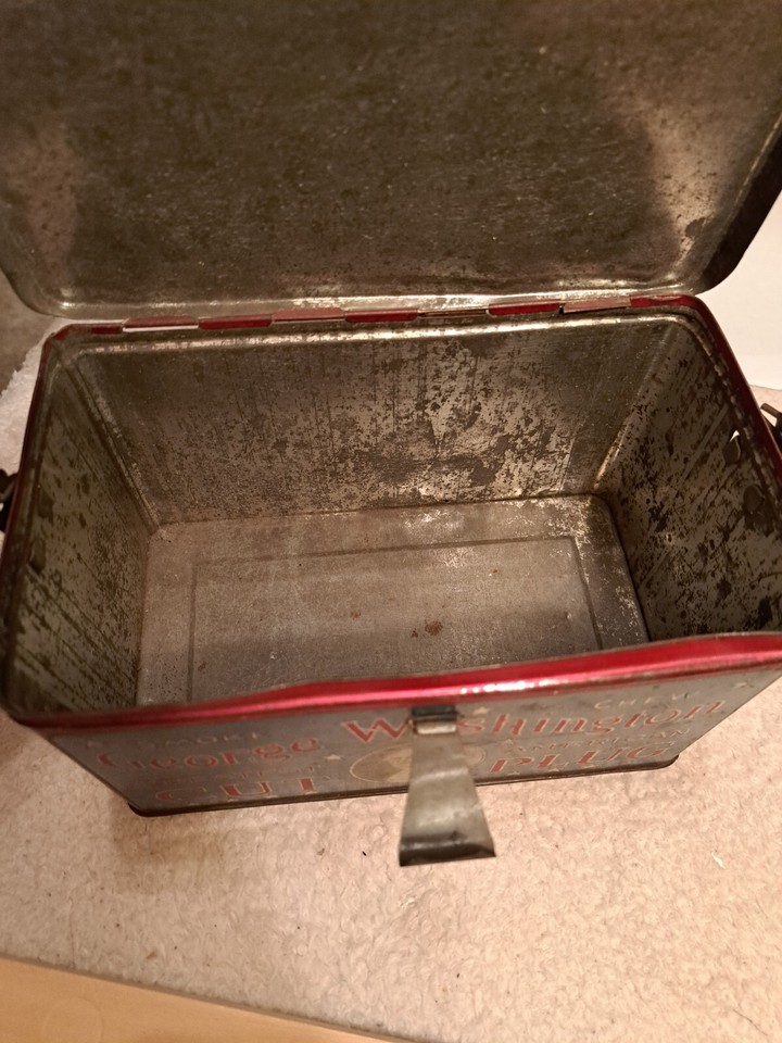 Antique George Washington Cut Plug Adv Tobacco Lunch Box Tin Litho ...