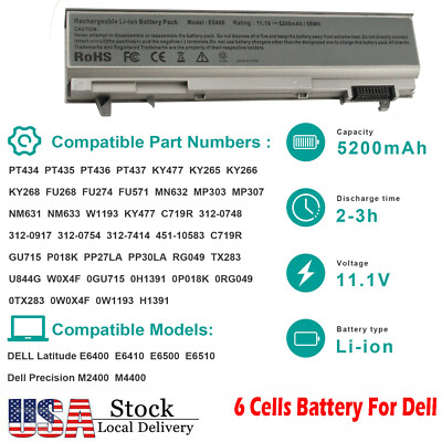 Replace E6400 Battery For Dell Latitude E6410 E6500 E6510 Series PT43 ...