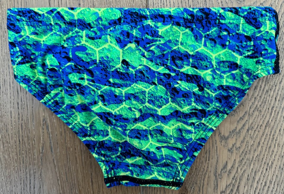 TYR Boy's Youth 24 MEDIUM Blue Green Swim Suit Racer Brief Speedo Type ...