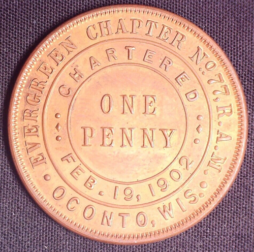 Evergreen Chapter No 77 Masonic Penny Token Oconto Wisconsin | eBay