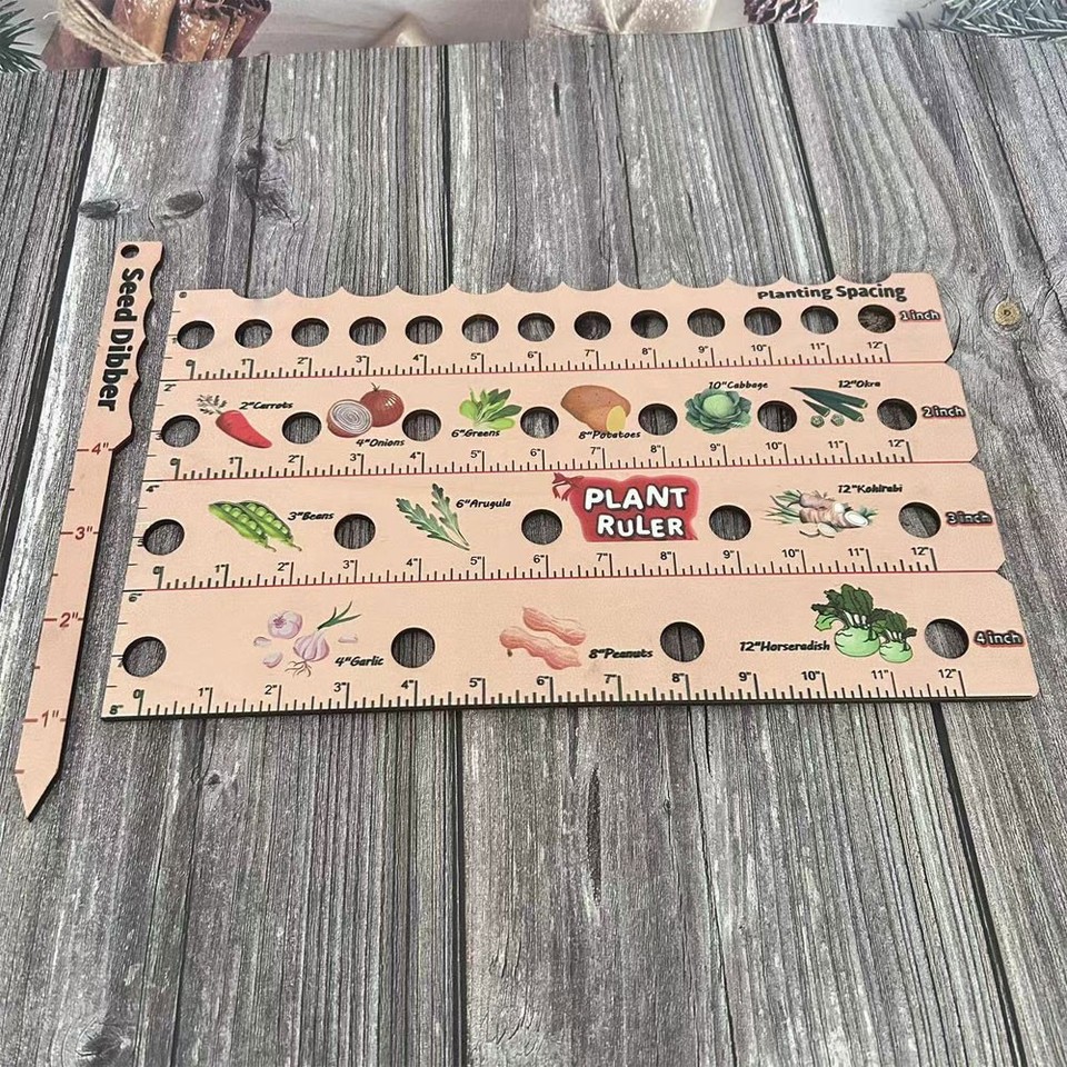 Wooden Plant Ruler with Seed Dibber Multifunction Seed Spacing Ruler OY ...