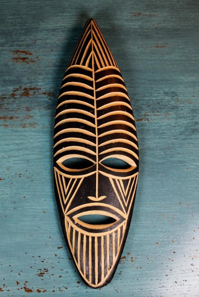 Vintage African Elongated Wood Tribal Face Mask Hand Carved Painted 14. ...
