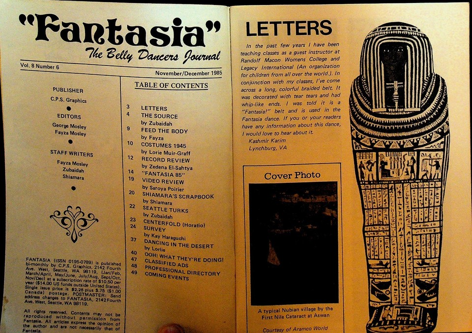 Fantasia Magazine the Belly Dancers Journal November 1985 Costumes ...