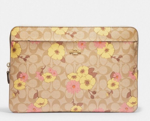 NWT Coach Laptop Sleeve In Signature Canvas Leather 13 inch Floral ...