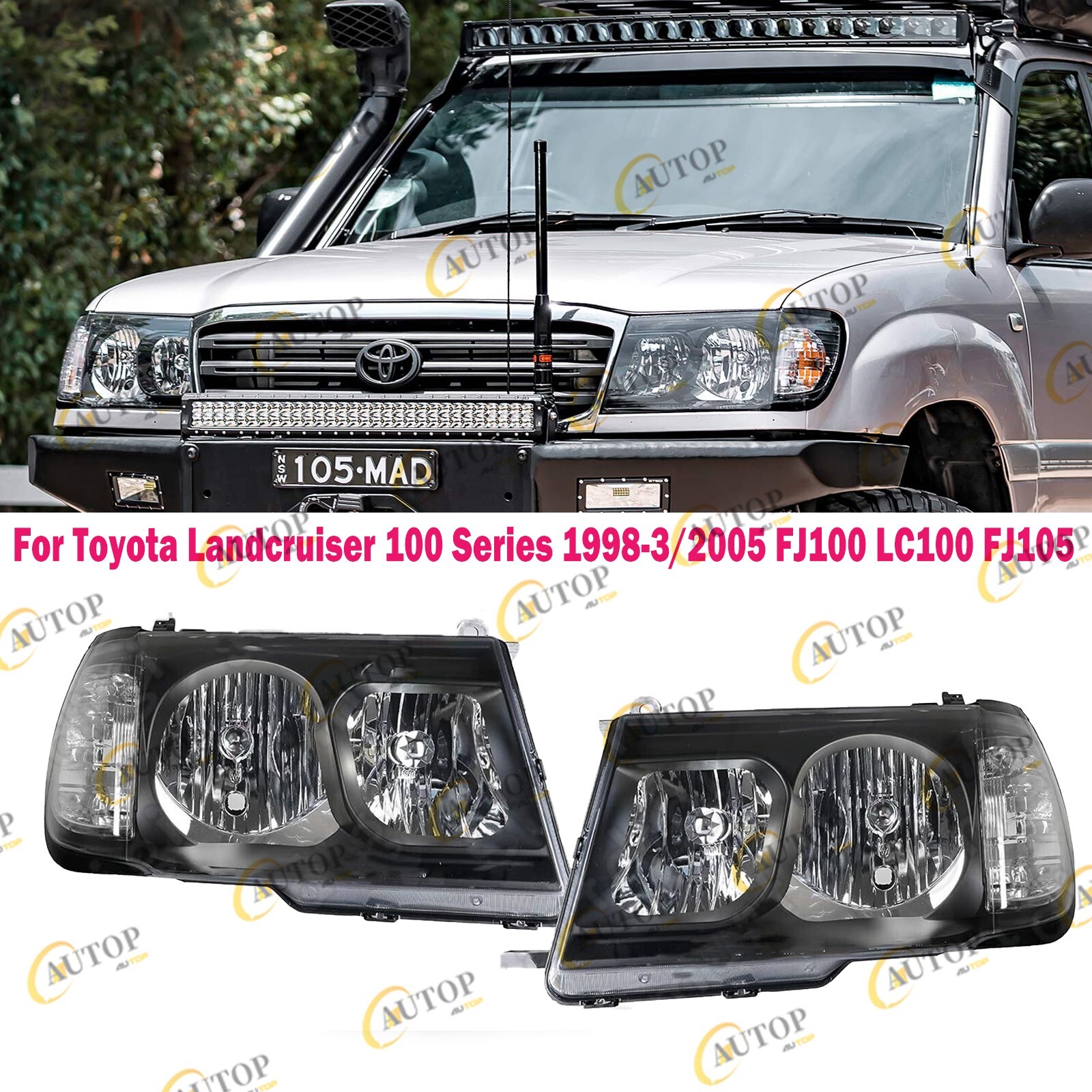 Pair Head Lights For Toyota Landcruiser 100 Series FJ100 LC100 FJ105 ...