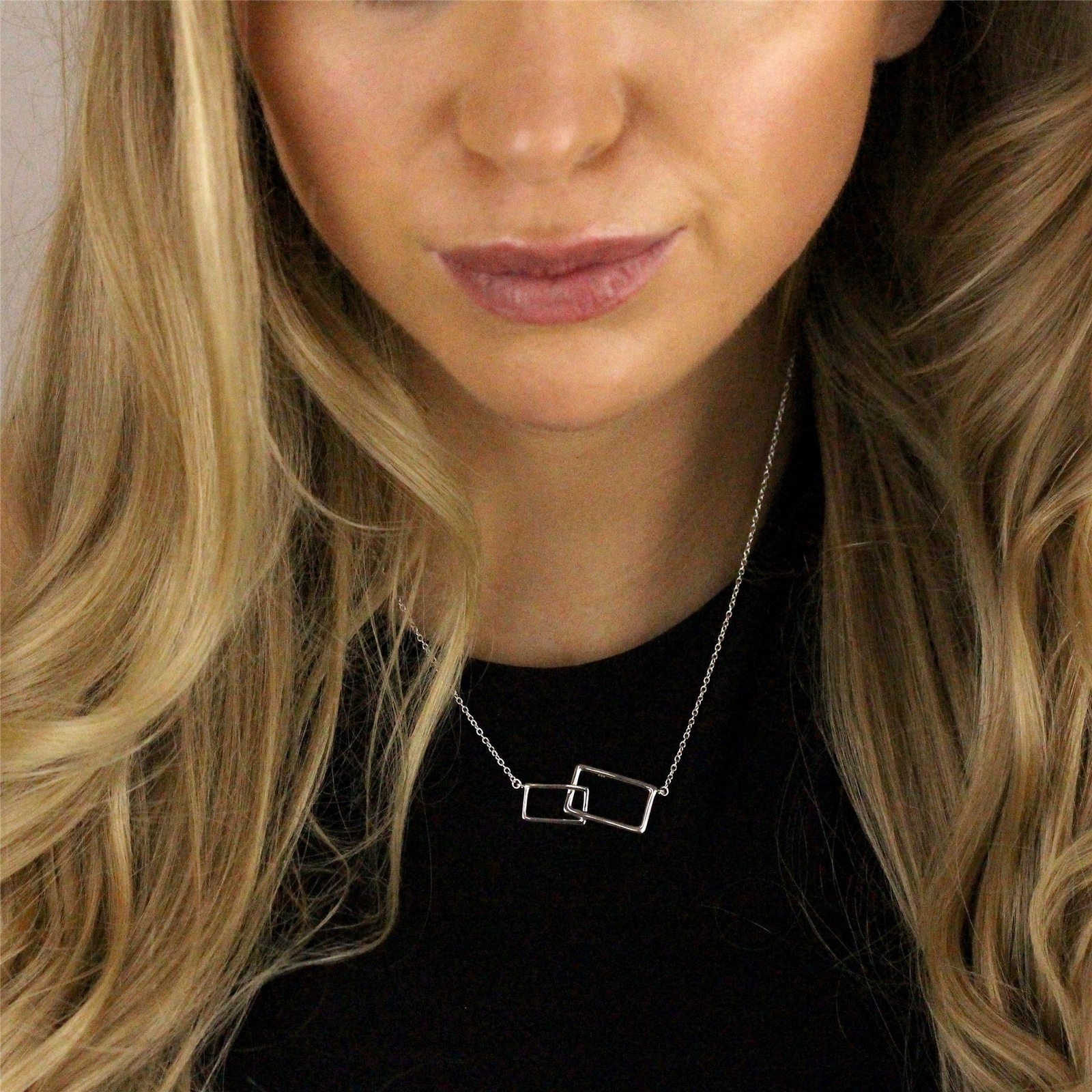 Sterling Silver Interlocking Rectangles Necklace w 18 Inch Chain Shapes ...