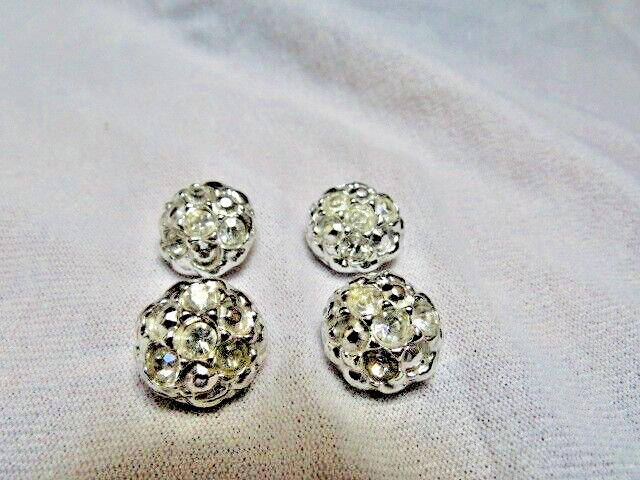 Vintage Set 4 Rhinestones Silver Dome Buttons 5/8” | eBay