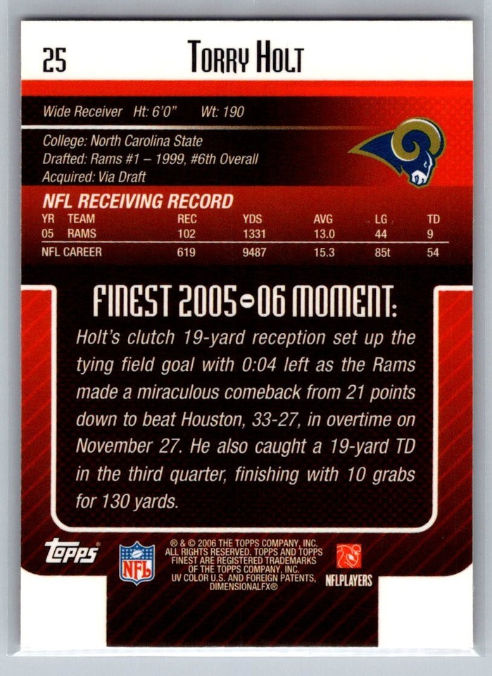 2006 Topps Finest #25 Torry Holt St. Louis Rams Football Card | eBay