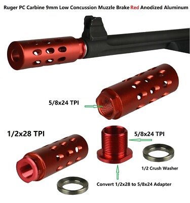 Ruger PC Carbine 9 mm Low Concussion Muzzle Brake Anodized Red For 9mm ...