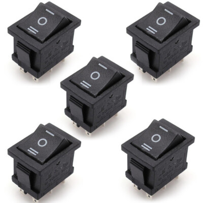 5x Rocker Switch ON/OFF/ON 6-Pin DPDT Rectangular Car DC 12V AC 6A/250V ...
