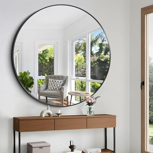 Black Round Mirror 48 inch HD Circle Mirror, Aluminum Alloy 48" Black ...
