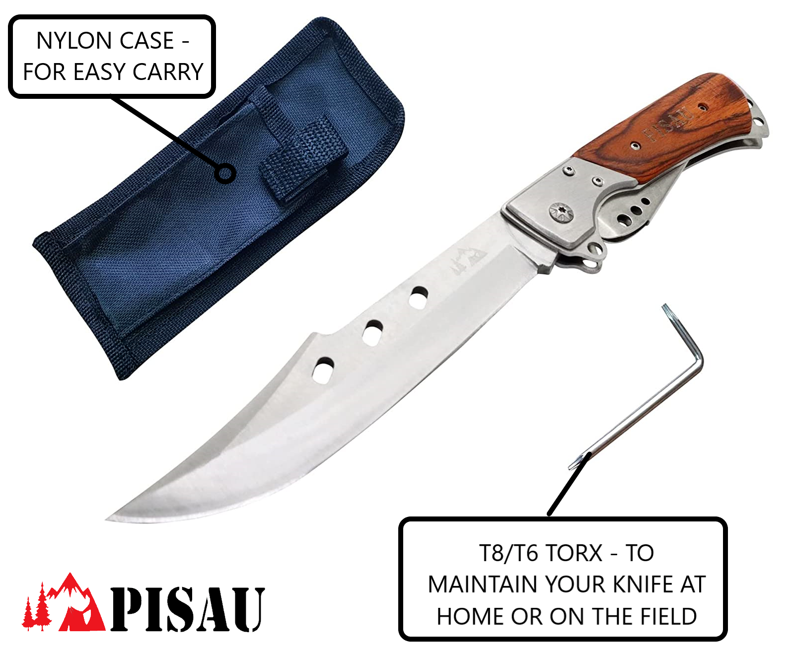 Machete Survival Blade Carry Case Folding Wooden Grip Camping Fishing ...