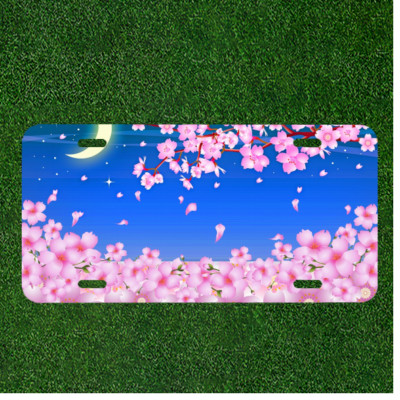 Creative License Plate Auto Tag With Pink Flowers Yellow Moon And Blue ...