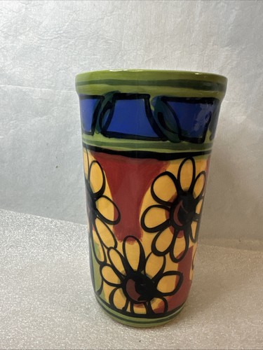 Kelly Jo Art Pottery Vase Yellow Flower Handmade and Hand painted 9 ...