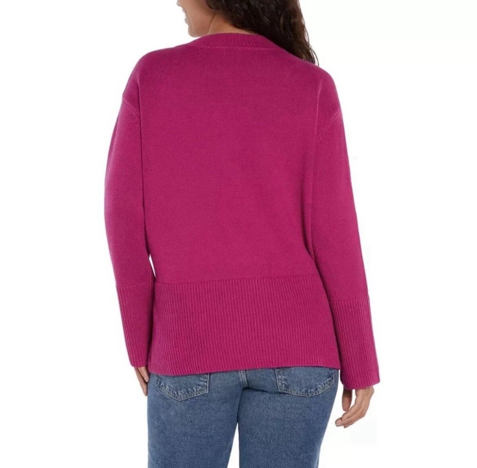 GAP Women's Crewneck Long Sleeve Side Slit Cotton Pullover Sweater Pink ...