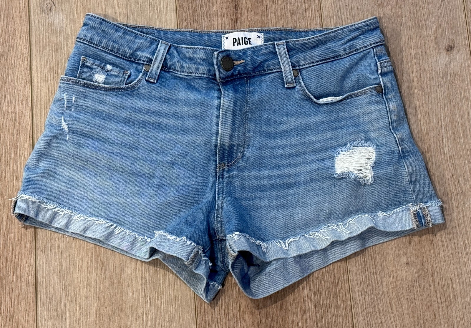 Paige Womens 27 Jimmy Jimmy Short Distressed Roll Cuff Blue Denim ...