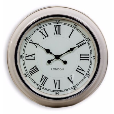 RETRO VINTAGE STYLE LONDON METAL WALL CLOCK CREAM WITH CREAM FACE DIAL ...