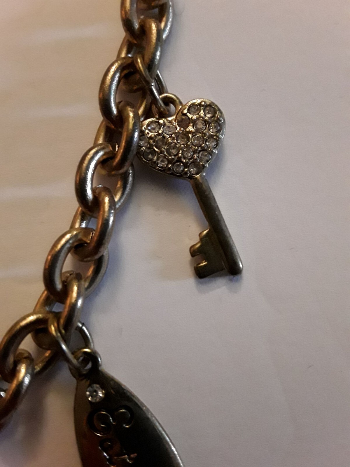 Guess Chunky Chain Hearts and Keys with Rhinestones Charm Necklace | eBay