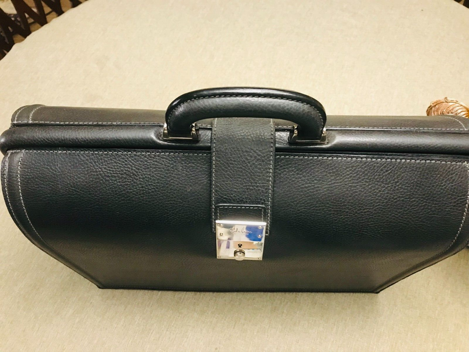 COLE HAAN Thick Black Leather Briefcase / Lawyer - Doctor Bag - ITALIA ...