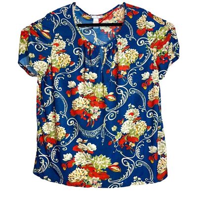 Emily Stacy Ladies Top plus Size 3X Navy blue Floral-Short Sleeves ...