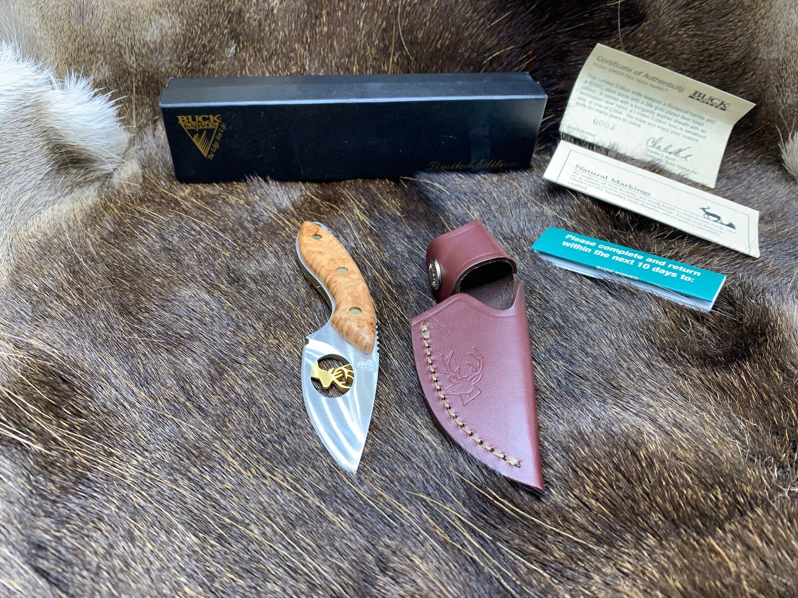 Buck Mini Alpha Knife Burlwood Handles Gold Battling Bucks - SN0003 ...