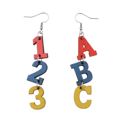 Teachers School Season Colorful Letters & Numbers Wooden Earrings ...