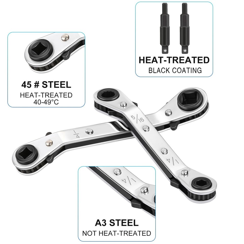 2PCS HVAC Service Wrench 3/16", 1/4", 5/16", 3/8", with Hex Bit Adapter ...