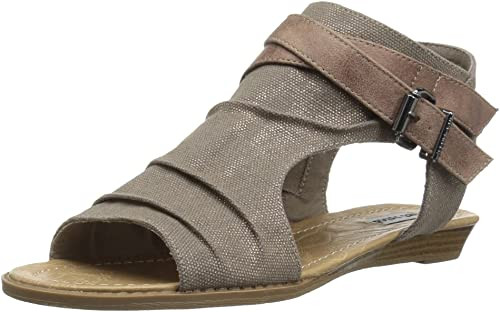 Steve Madden Vana Taupe Multi Canvas Open Toe Low Wedge Flat Gladiator ...