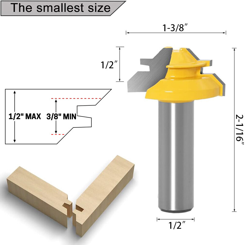 3pcs 45-Degree Lock Miter Router Bit Set 1/2" Shank Wood Milling Tenon ...