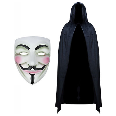 Anonymous Guy Fawkes Gun Powder Plot Mask Hooded Cape Fancy Dress ...