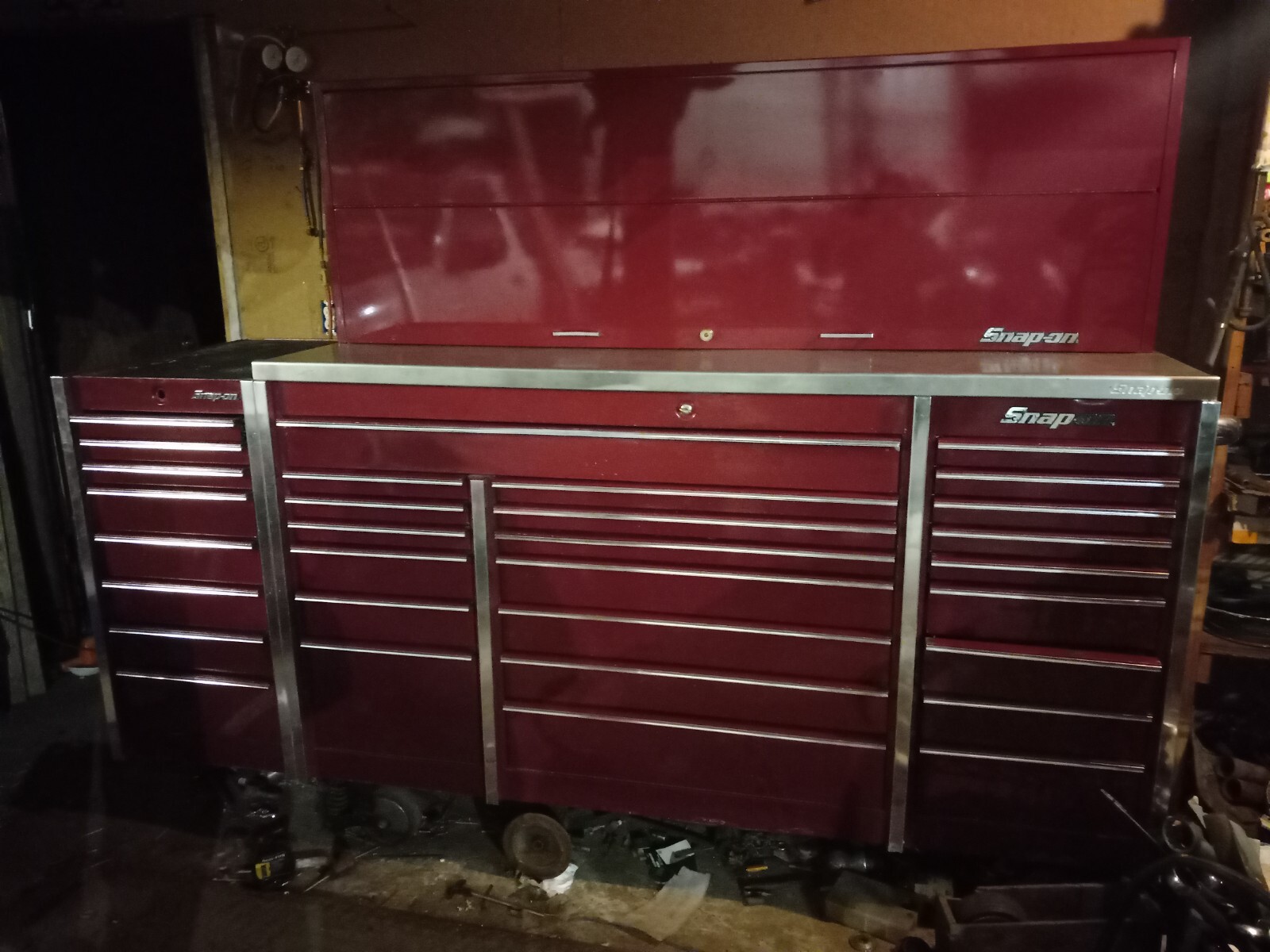 Used 84 inch Cranberry color Snap On Tool Box with add on drawers and upper cab | eBay