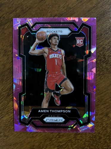 2023-24 Prizm Amen Thompson Pink Cracked Ice Rookie RC #150 Rockets | eBay