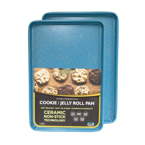2pc Ultimate Commercial Weight 15 x 10 x 1-Inch Cookie Sheet Set (Blue ...