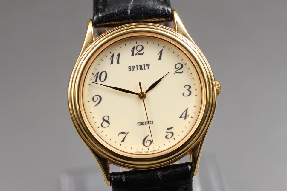 [Near MINT] SEIKO Spirit 7N01-6370 27mm Gold Dial Quartz Men's Watch ...
