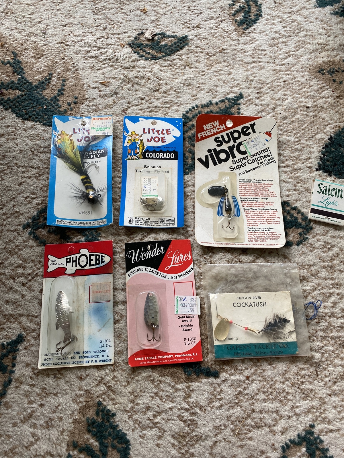 Lot of 6 Vintage Little Joe Vibrax Wonder Lures Phoebe Lures Spinners ...