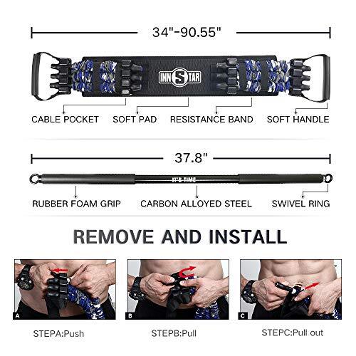 Adjustable Bench Press Band with Bar, Upgraded Push Up Camo Brown-200LB ...