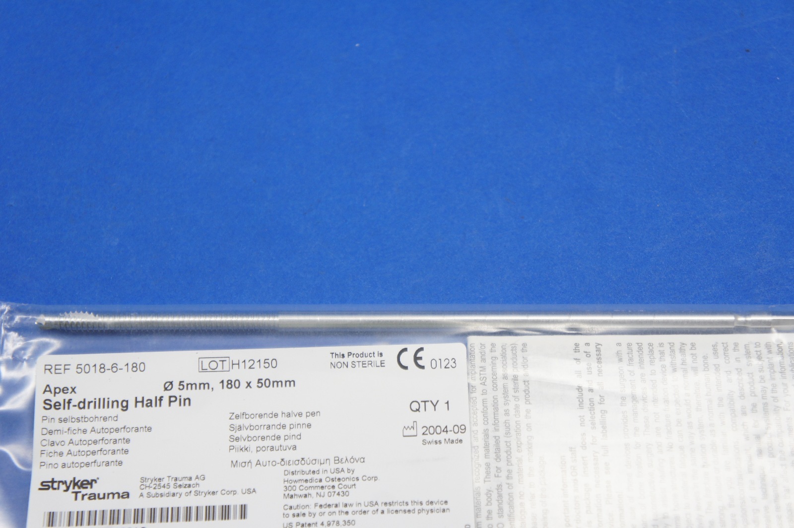 Stryker 5018-6-180 Apex Self-Drilling Half Pin 5mm Diam, 180 x 50mm | eBay